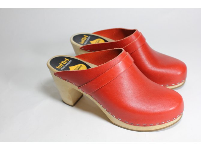 Swedish Hasbeens Clogs Red Leather ref.11247 - Joli Closet