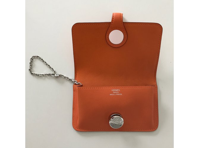 Hermès Key and card wallet Orange Leather ref.45423 - Joli Closet