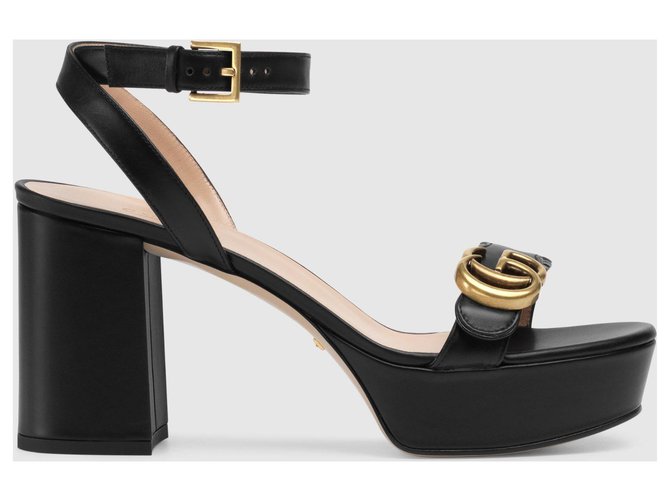 Gucci Sandale à plateforme doublée G Cuir Noir ref.135320 - Joli Closet