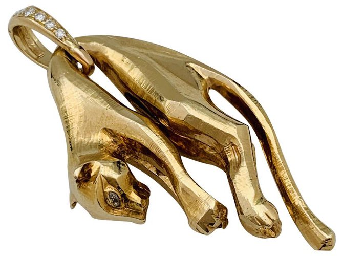 Pendentif Cartier "Panthère molle" or jaune, diamants. Or blanc ref ...