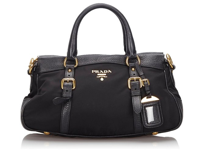 Sac à main Prada en nylon noir Cuir Tissu ref.146915 - Joli Closet