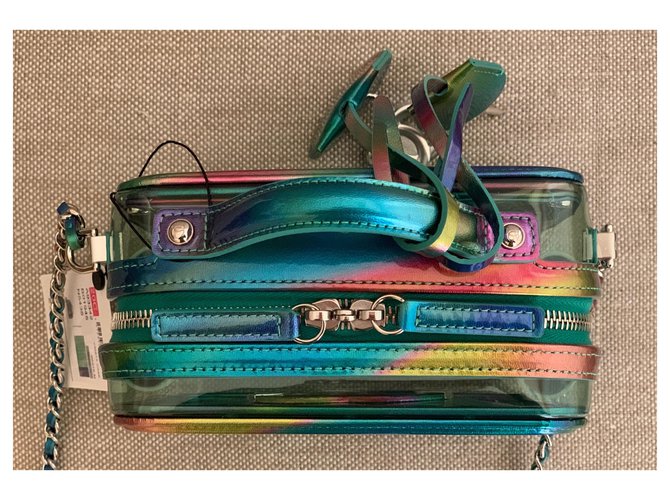 Chanel Small Green PVC Vanity Case with Rainbow Patent Leather Plastic ...