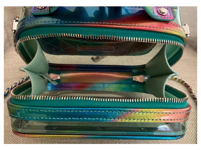 Chanel Small Green PVC Vanity Case with Rainbow Patent Leather Plastic ...