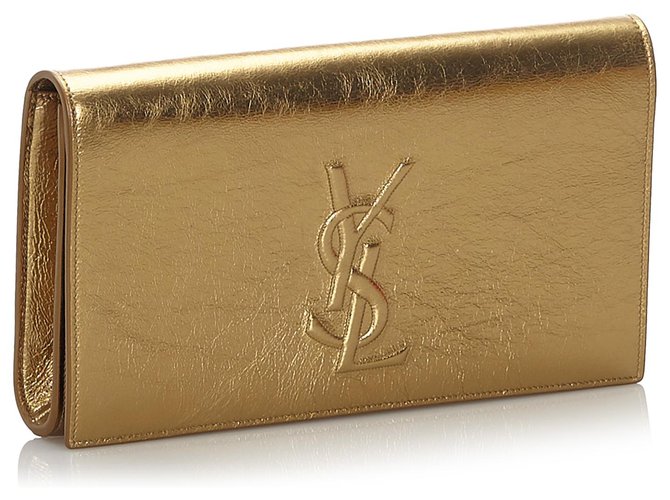 Yves Saint Laurent YSL Gold Metallic Leather Belle de Jour Clutch Bag ...