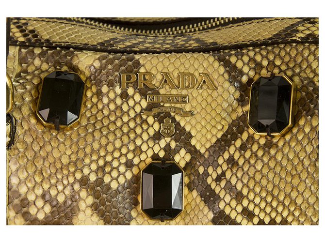 Prada Beige Python Leather Large Jeweled Padlock Shoulder Bag Sac à main cabas Cuirs exotiques ...