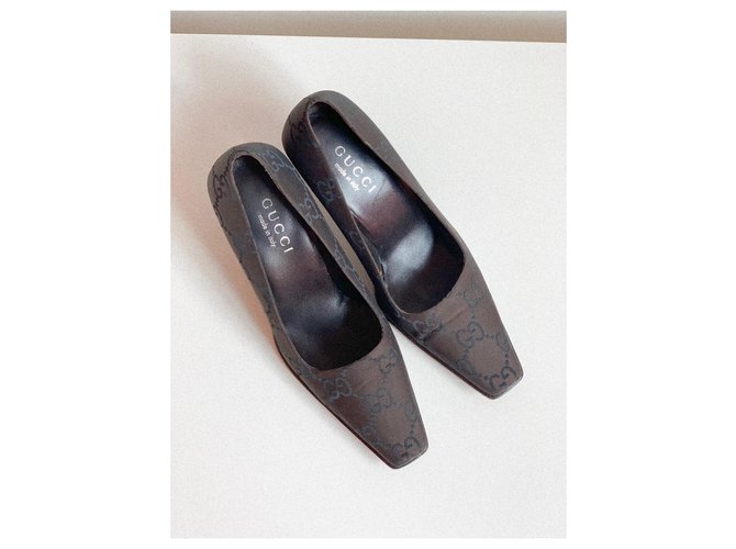 Escarpins Gucci Talons Toile Marron ref.170415 - Joli Closet