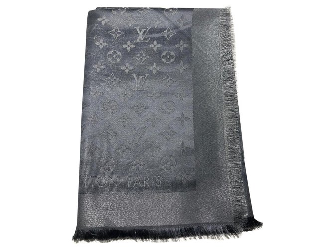 Anthracite monogram shine Louis Vuitton shawl Silk Polyester Wool ref.174898 - Joli Closet