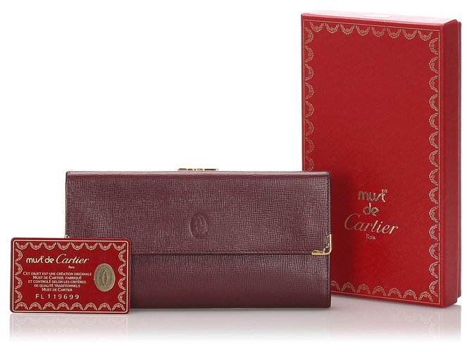 Cartier Red Leather Must De Cartier Wallet Dark red Pony-style calfskin ...