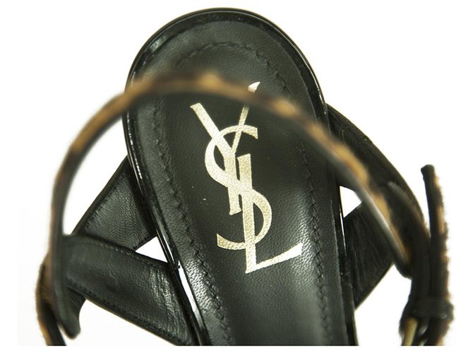 Yves Saint Laurent YSL Tribute leopard pony fur Slingback Platform Heel ...