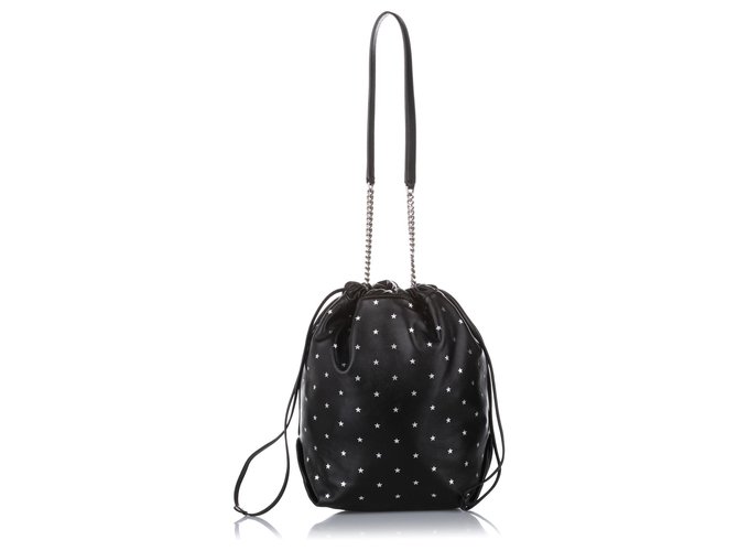Yves Saint Laurent YSL Black Teddy Leather Bucket Bag White Pony-style ...