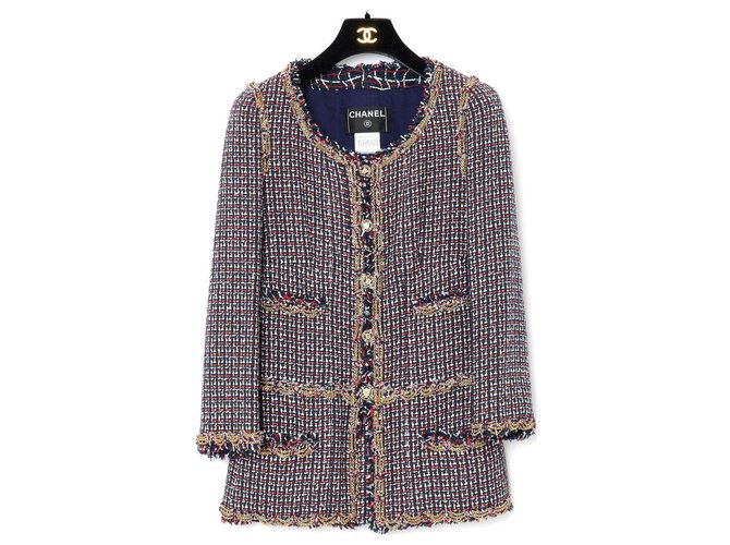 Rare Chanel Chains embellished tweed jacket. White Red Green Navy blue ...