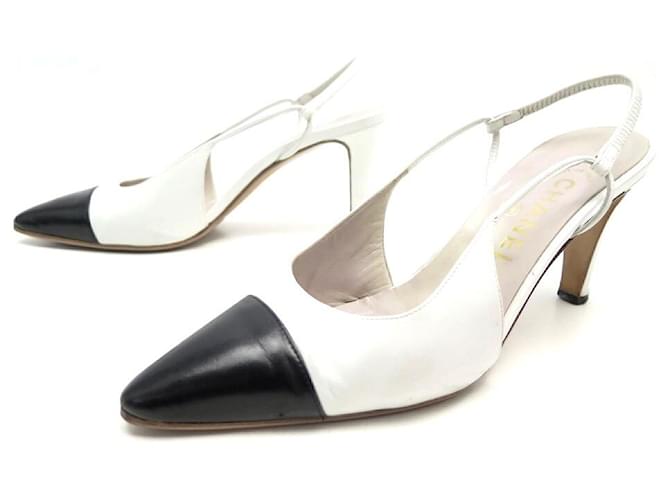 DÉCOLLETÉ SCARPE CHANEL 37.5 DÉCOLLETÉ IN PELLE BICOLORE BIANCA E NERA ...