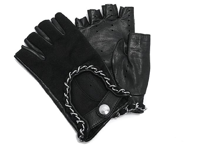 [Occasion] Gant Chanel en cuir d'agneau noir 7 1/2 Avec chaine ref ...