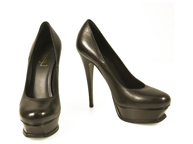 Décolleté con tacco a punta tonda in pelle nera YSL Tribute Yves Saint ...