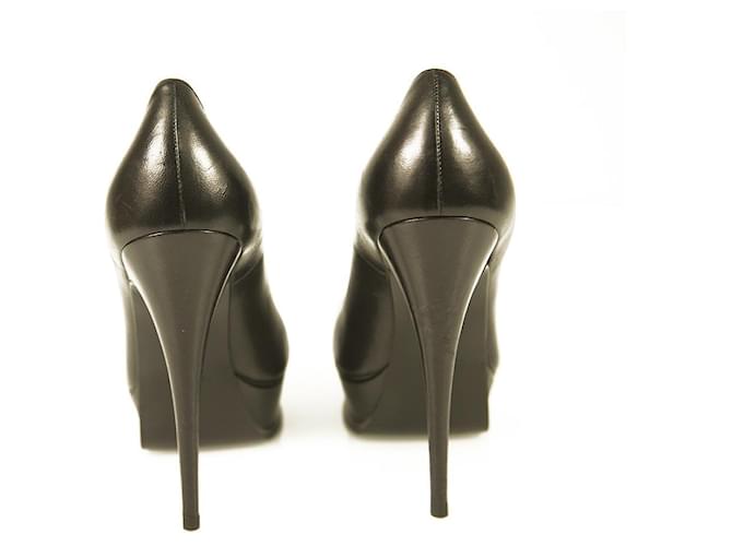 Décolleté con tacco a punta tonda in pelle nera YSL Tribute Yves Saint ...