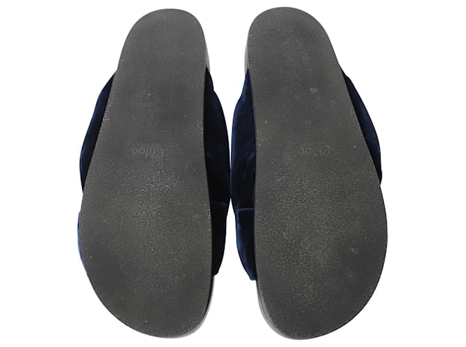 Chloé Sandales Chloe Nolan Slides en Velours Bleu ref.535527 - Joli Closet