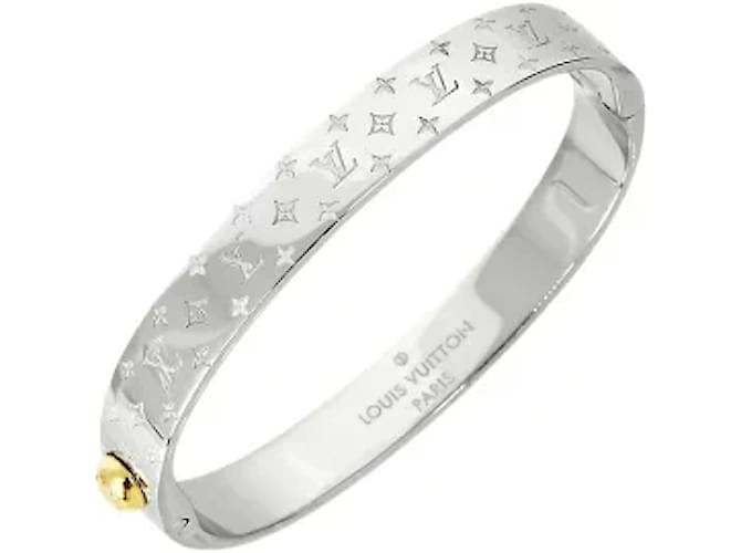 *Louis Vuitton Cuff Nanogram M Size Monogram Silver Gold Studs Bracelet ...