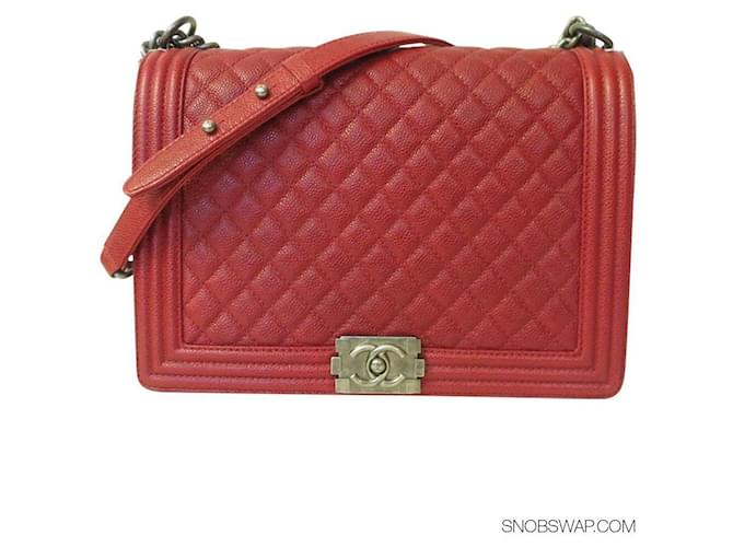 Sac Chanel Grand Caviar Le Boy Cuir Rouge ref.609901 - Joli Closet