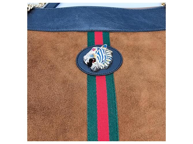 Gucci Maxi Rajah Tote Brown Suede Leather ref.616654 - Joli Closet