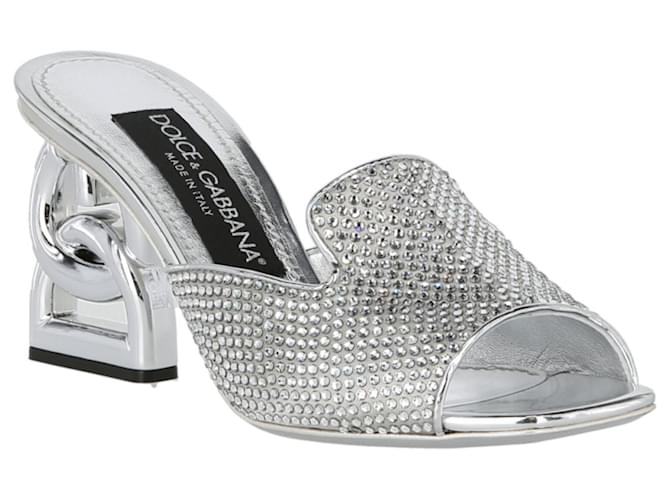 Dolce & Gabbana Mules mit Absatz und verziertem Logo Silber Metallisch ...