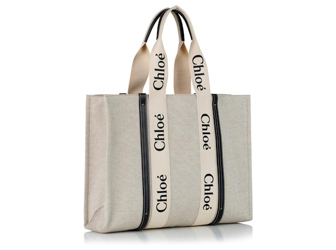 Chloé Sac cabas en toile Woody blanc Tissu ref.630813 - Joli Closet