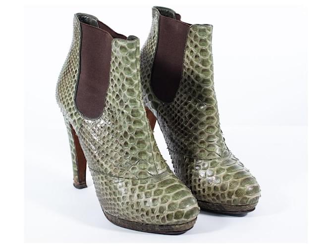 Boots Michel Perry 39.5 Cuir Vert ref.639019 - Joli Closet