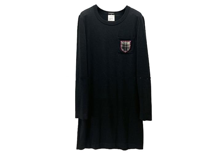 *CHANEL Coco marque emblème tricot noir/violet Laine ref.654201 - Joli ...