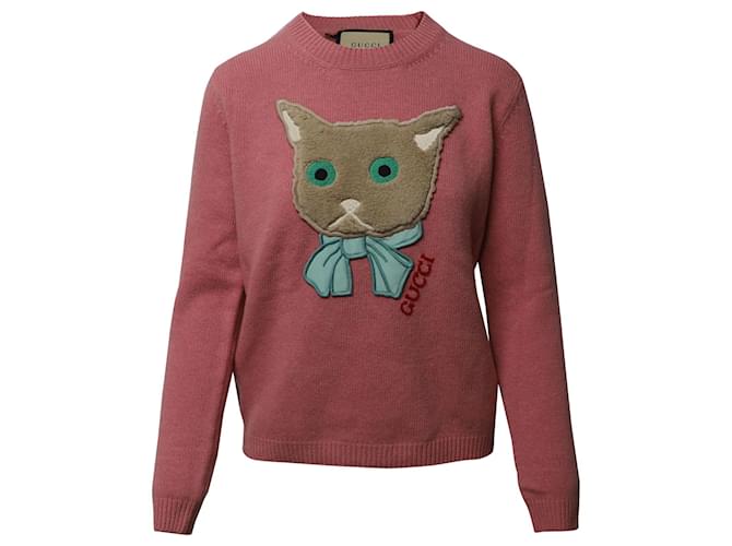 Gucci Pull avec Écusson Chat en Laine Rose ref.659165 - Joli Closet