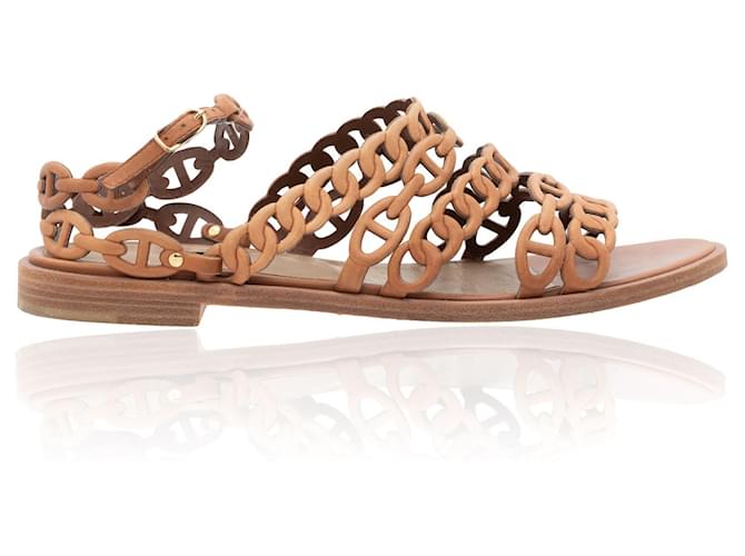 Hermès Tan Kalliste Chaine D’ancre Sandals Brown Leather ref.753865 ...