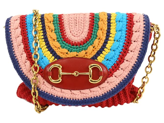 Gucci Red Horsebit 1955 Crochet and Knit Crossbody Bag Cloth ref.769896 ...
