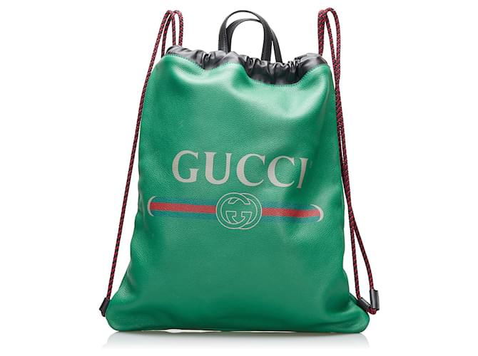 Gucci Green Logo Drawstring Backpack Leather Pony-style calfskin ref ...