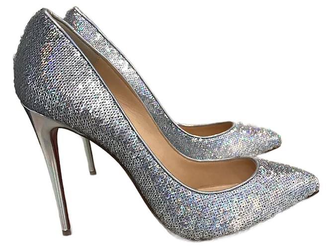 CHRISTIAN LOUBOUTIN Heels T.EU 38 Glitter Silvery ref.JC827532 (Sold ...