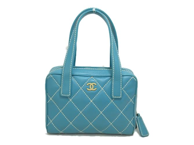 Chanel CC Wild Stitch Handbag Blue Leather Pony-style calfskin ref ...