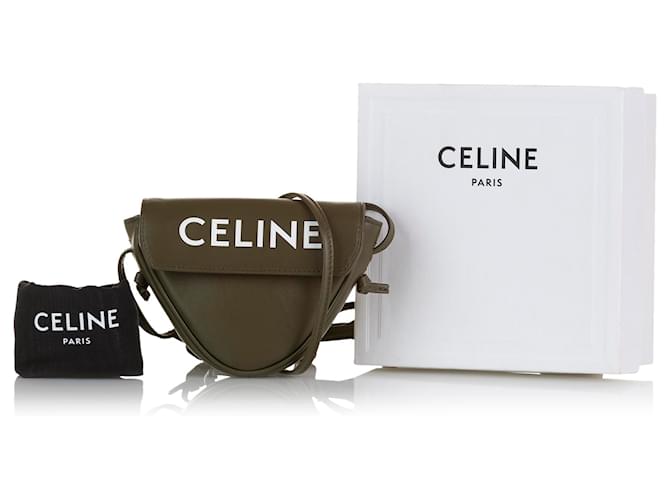 Céline Celine Green Small Logo Triangle Dark green Leather Pony-style ...