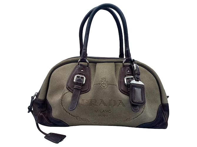 Prada trunk Brown Olive green Leather Cloth ref.873565 - Joli Closet