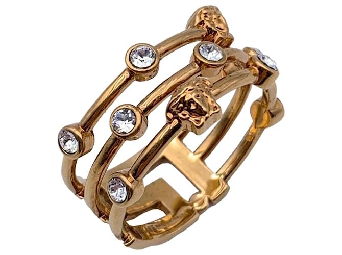 Versace Anneau Têtes de Méduse en Métal Doré et Cristaux 25 ref.894745 ...
