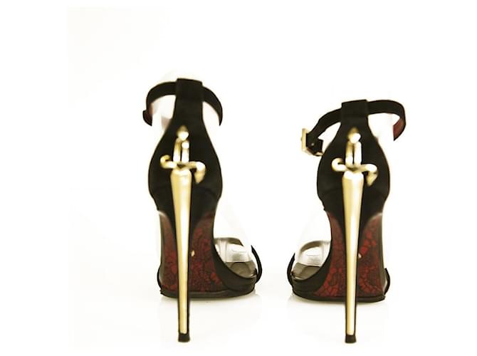 Cesare Paciotti Dagger Black Suede Ankle Strap Sandals Shoes High Heels ...