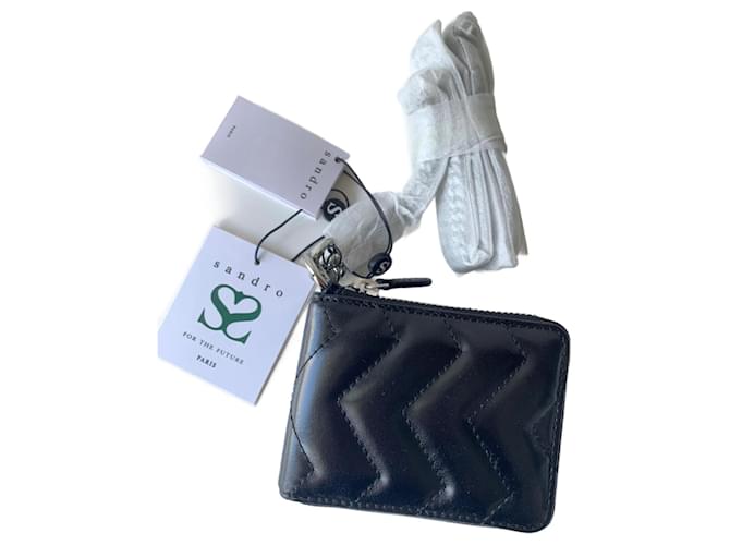 Sandro YZAWALLET Black Silver hardware Leather Metal ref.957420 - Joli ...