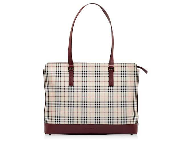 Burberry Brown House Check Tote Multiple colors Beige Leather Cloth Pony-style calfskin Cloth ...