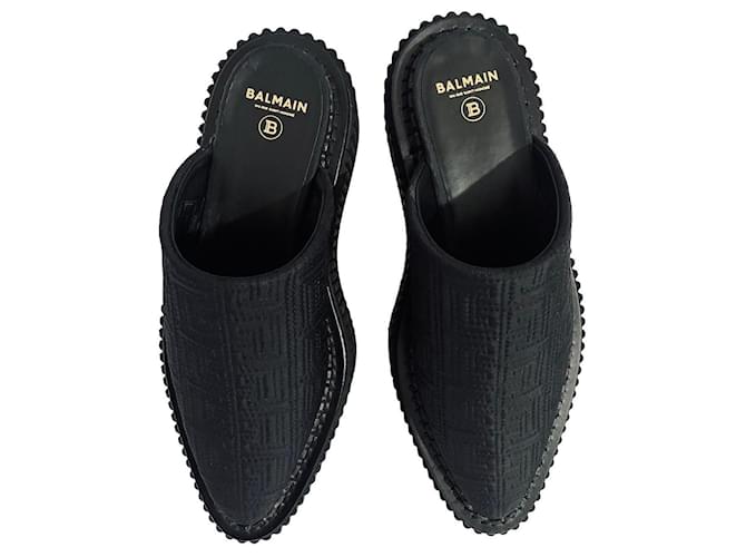 Balmain Mules Black Leather Polyester ref.1009965 - Joli Closet