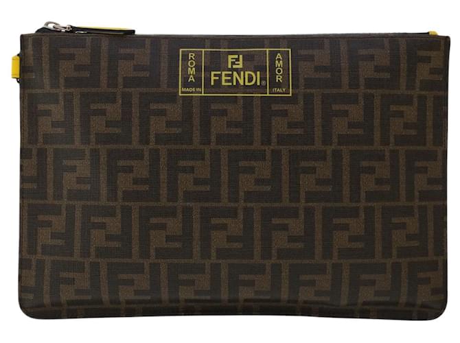 Zucca Fendi Pochette Plate Brown Cloth ref.1010854 - Joli Closet