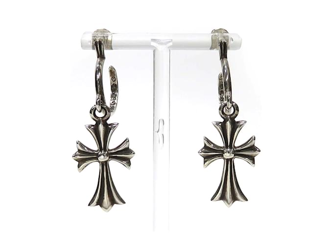 Chrome Hearts Cross hoop earrings Silvery Silver Metal ref.1017959 ...