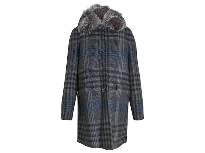 Loro Piana Fur Collar Plaid Coat in Multicolor Cashmere Python print ...