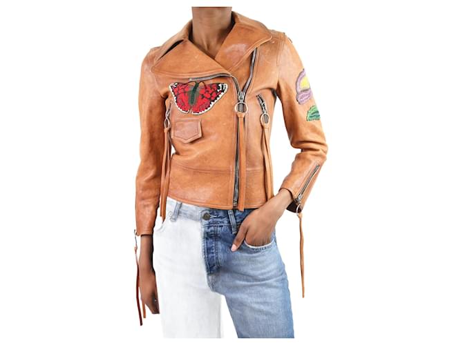 Gucci Tan leather biker jacket - size IT 36 Brown ref.1055488 - Joli Closet