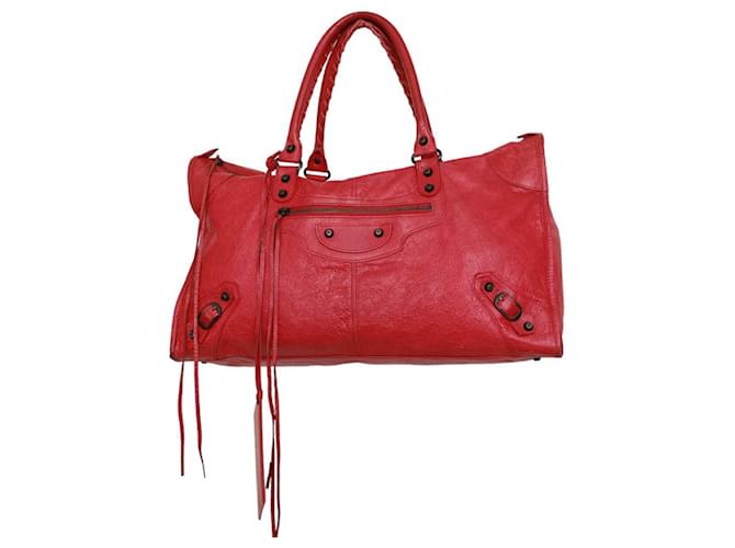Balenciaga Classic Hardware Work Bright Red Distressed Lambskin Leather ...