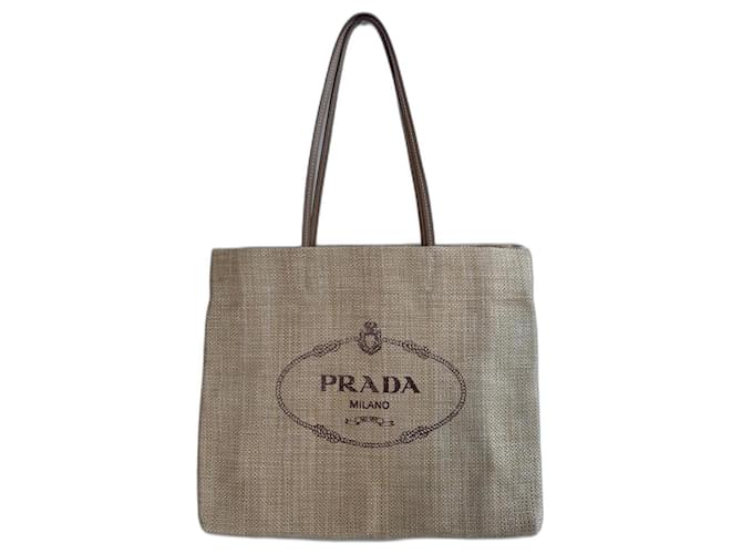 Prada Raffia shopper Beige Cotton ref.1072551 - Joli Closet