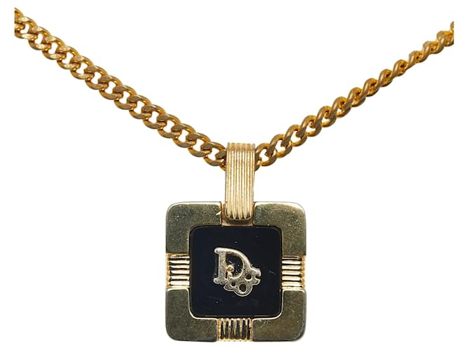 Dior Gold Square Logo Pendant Necklace Golden Metal Gold-plated ref ...