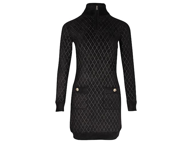 Chanel Diamond Pattern Glitter Detail Mini Dress in Black Viscose ...