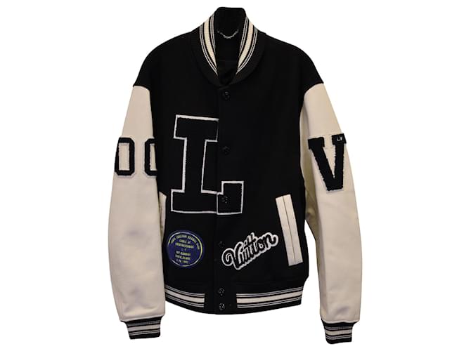 Louis Vuitton Varsity Jacket in Black and White Cotton and Leather ref ...