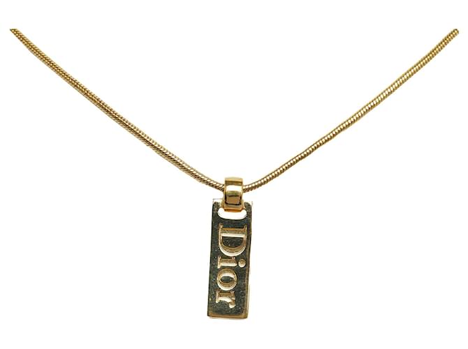 Dior Gold Logo Plate Pendant Necklace Golden Metal Gold-plated ref ...